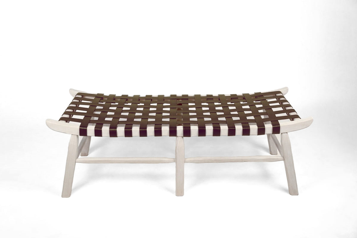 Leather Strapped Bench (White) – Walker Zabriskie Furniture