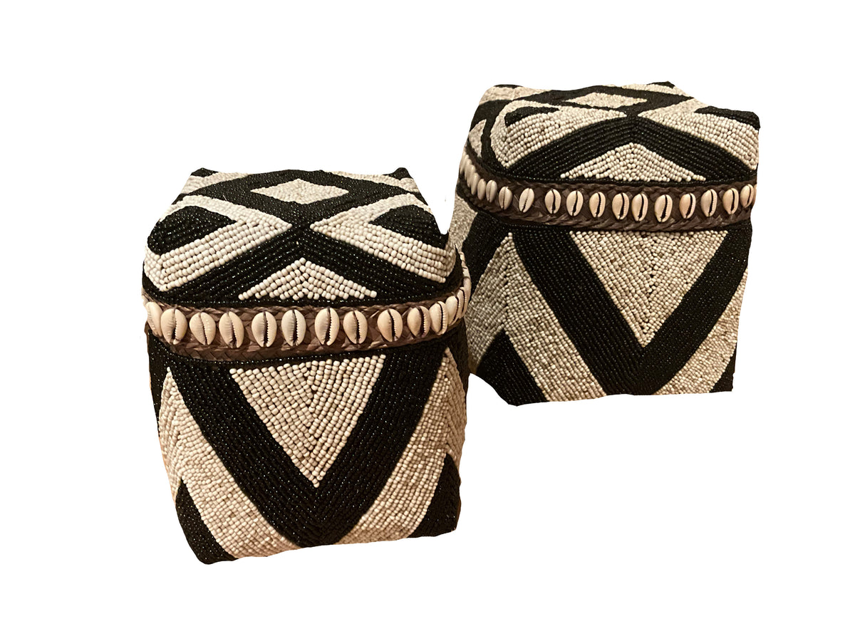 Indonesian Tall Beaded Boxes- Nat/Black – Walker Zabriskie Furniture
