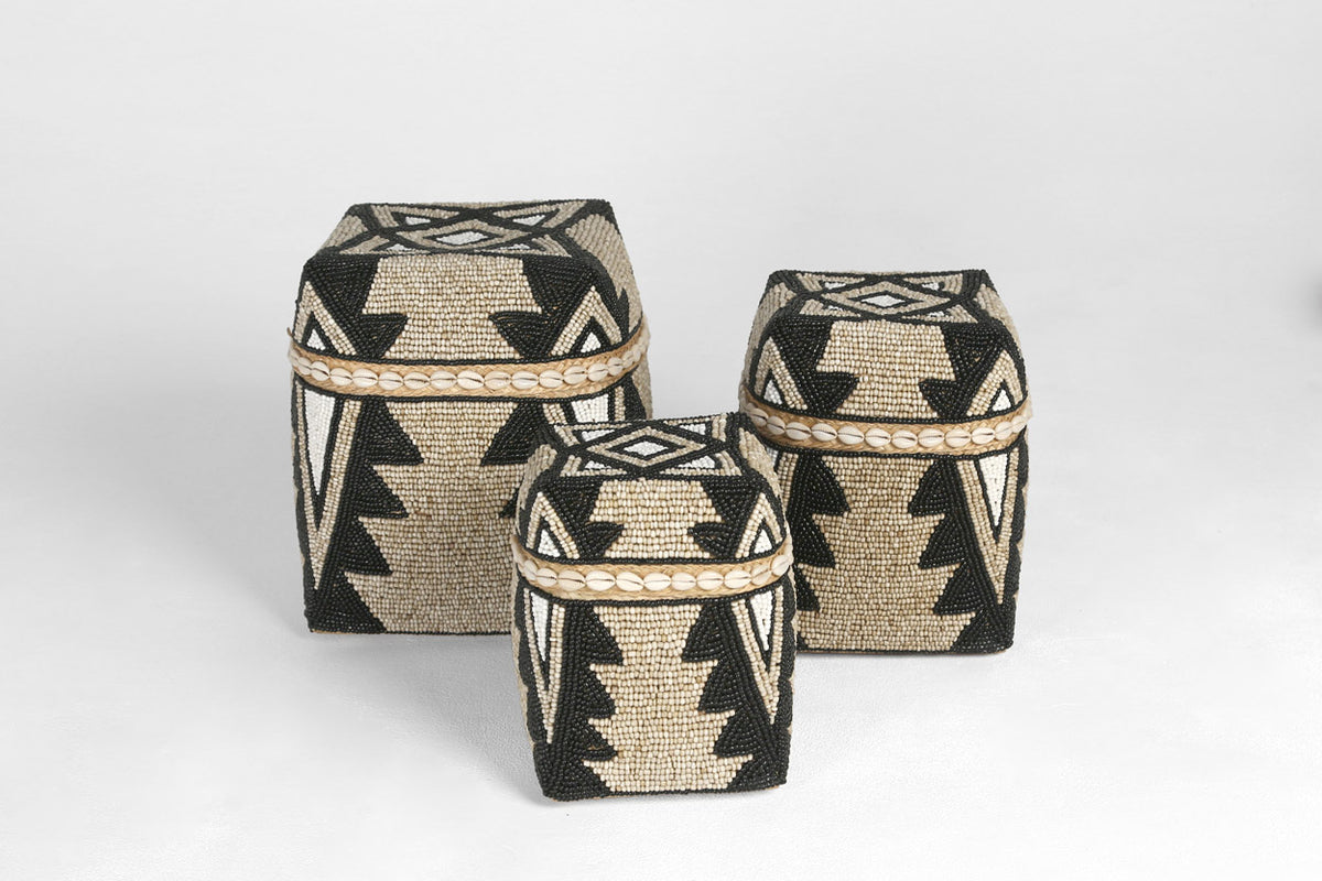 Indonesian Tall Beaded Boxes- Nat/Black – Walker Zabriskie Furniture