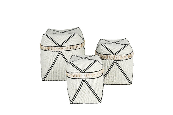 Indonesian Tall Beaded Boxes- White/Black – Walker Zabriskie Furniture