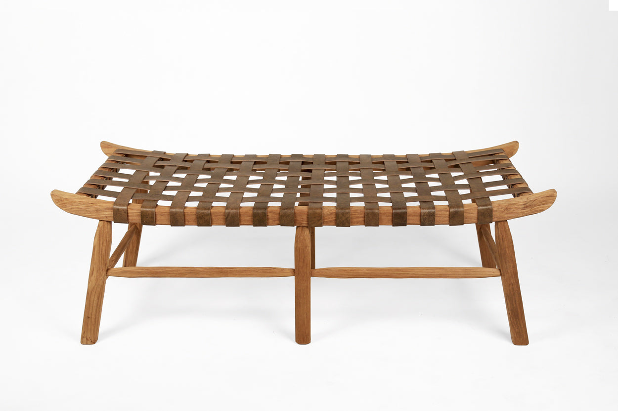 Leather Strapped Bench- Natural – Walker Zabriskie Furniture
